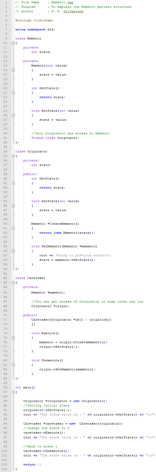 Memento Design Pattern In C 